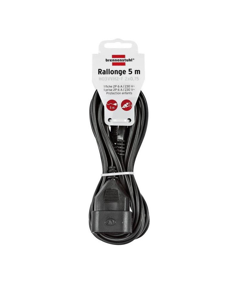 Rallonge électrique prolongateur à prise plate - IP20 NOIR - 5m - H03VVH2-F 2X0,75 | Bricoman