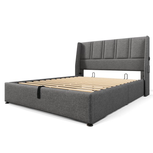 Letto imbottito con contenitore, porte USB/Type-C, tasca laterale ...