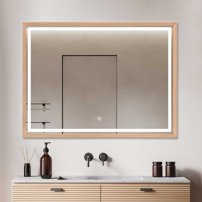 DILECI - Miroir lumineux LED avec cadre bois claire scandinave 70 x 100 ...