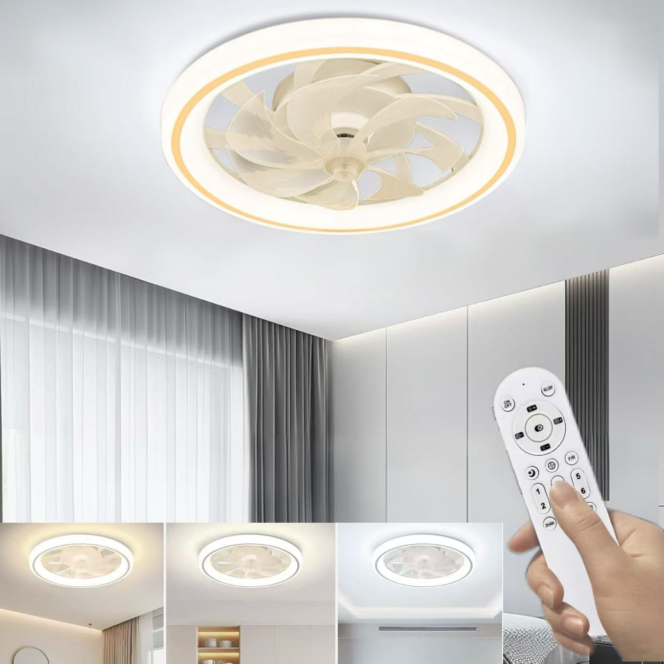 Ventilador de techo silencioso con luz LED, lámpara de techo moderna ...