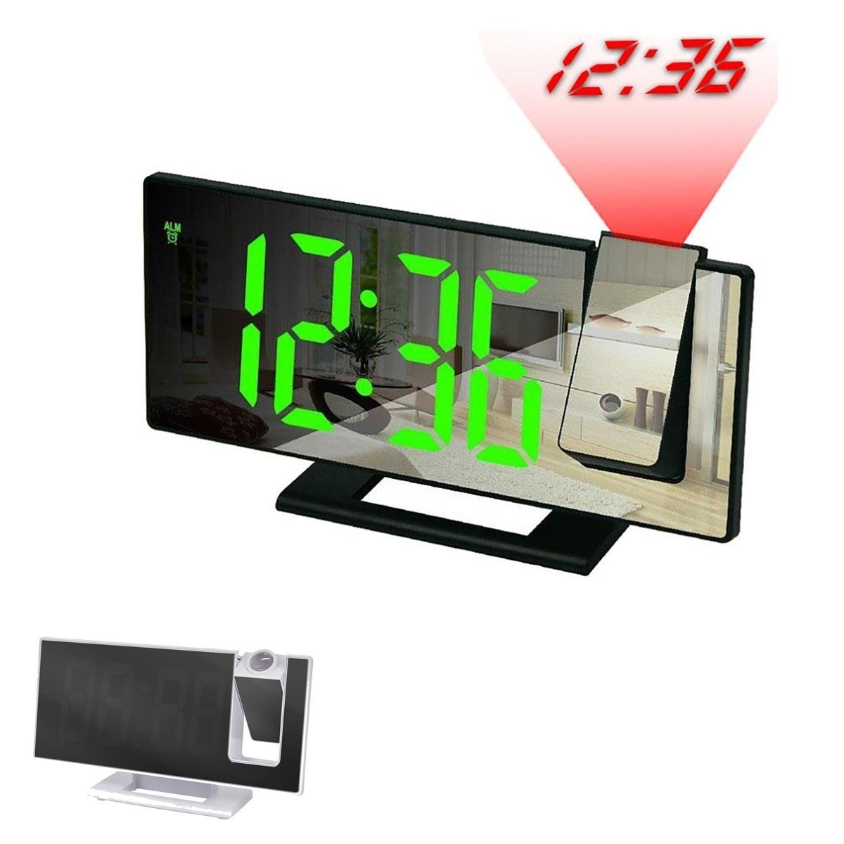 RELOJ PROYECTOR DE ESPEJO LED RELOJ DESPERTADOR PANTALLA LCD HORA ...