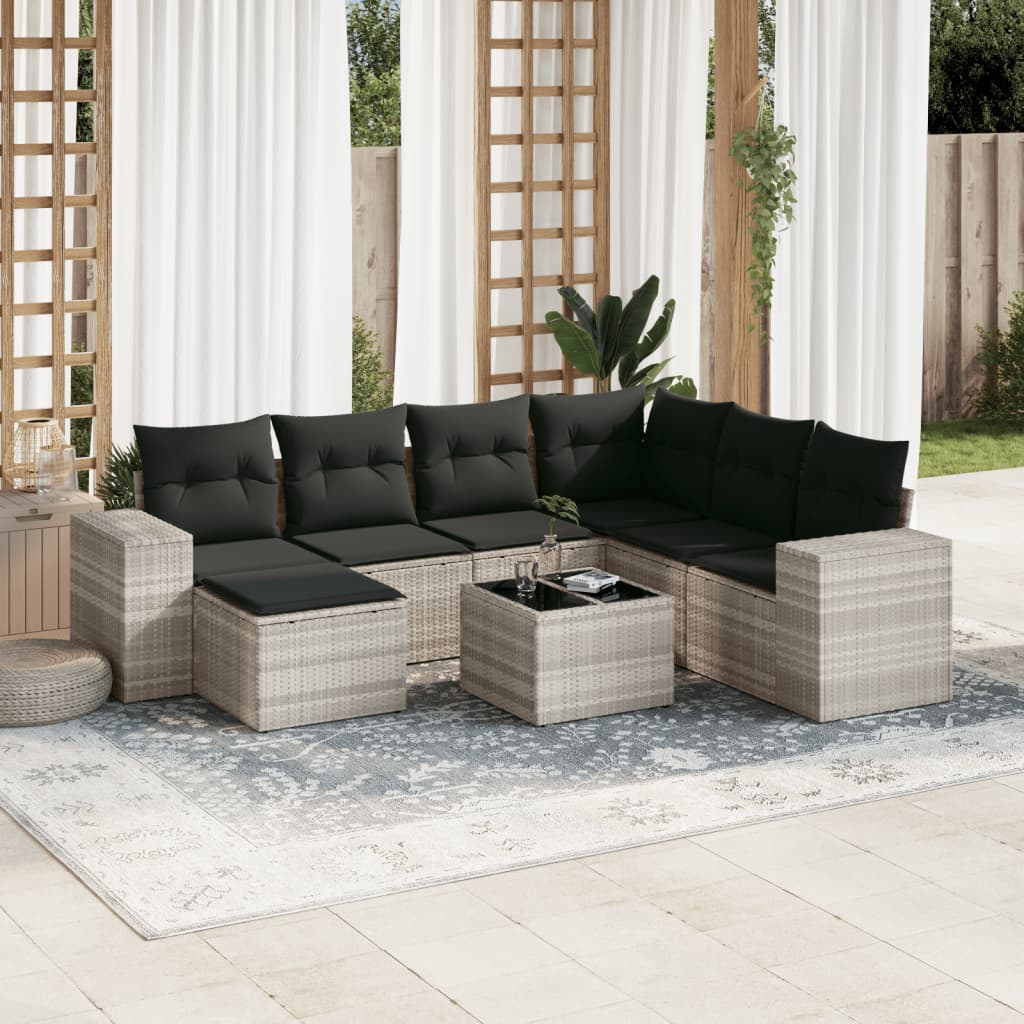 Salon de jardin 8 pcs avec coussins gris clair résine tressée | Leroy ...