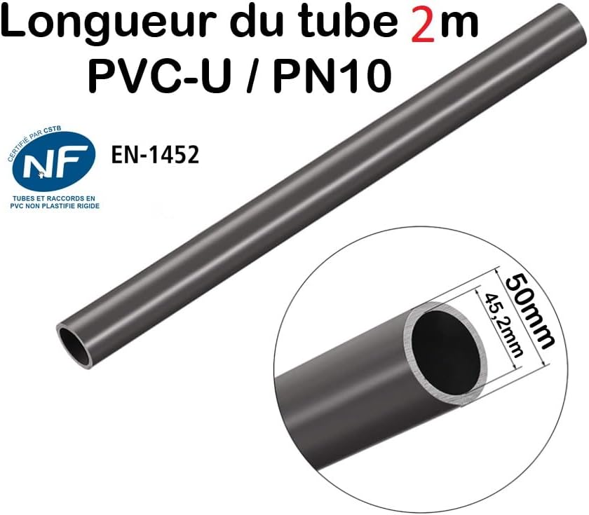Barre Tuyau Rigide Tube PVC Pression PN10 50mm : Longueur 2m | Leroy Merlin