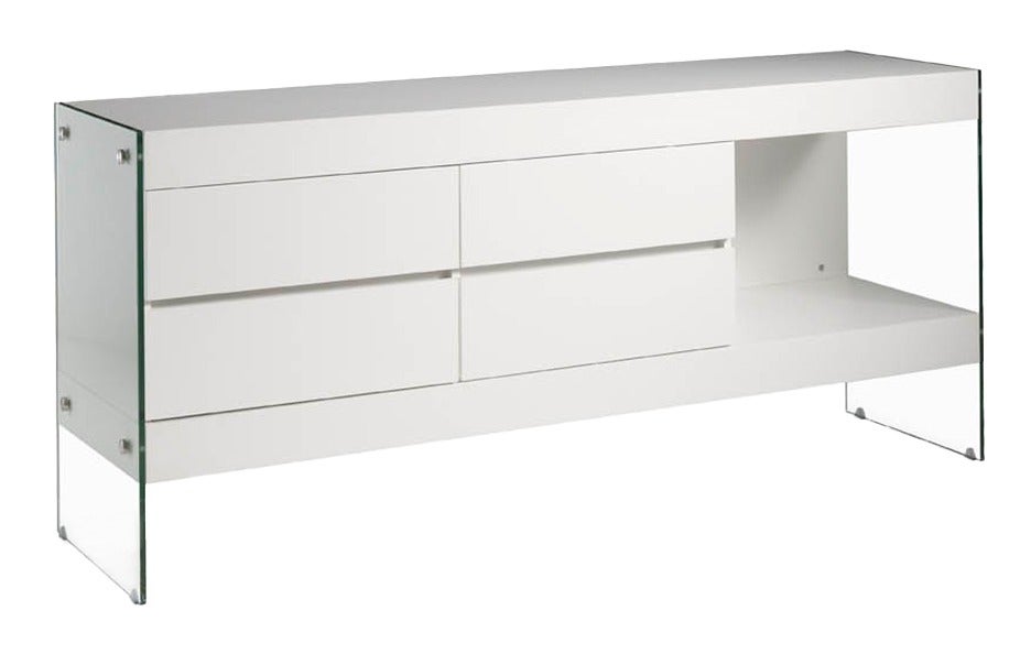 Buffet 4 tiroirs 1 niche bois laqué et pieds verre trempé Lio-Couleur ...