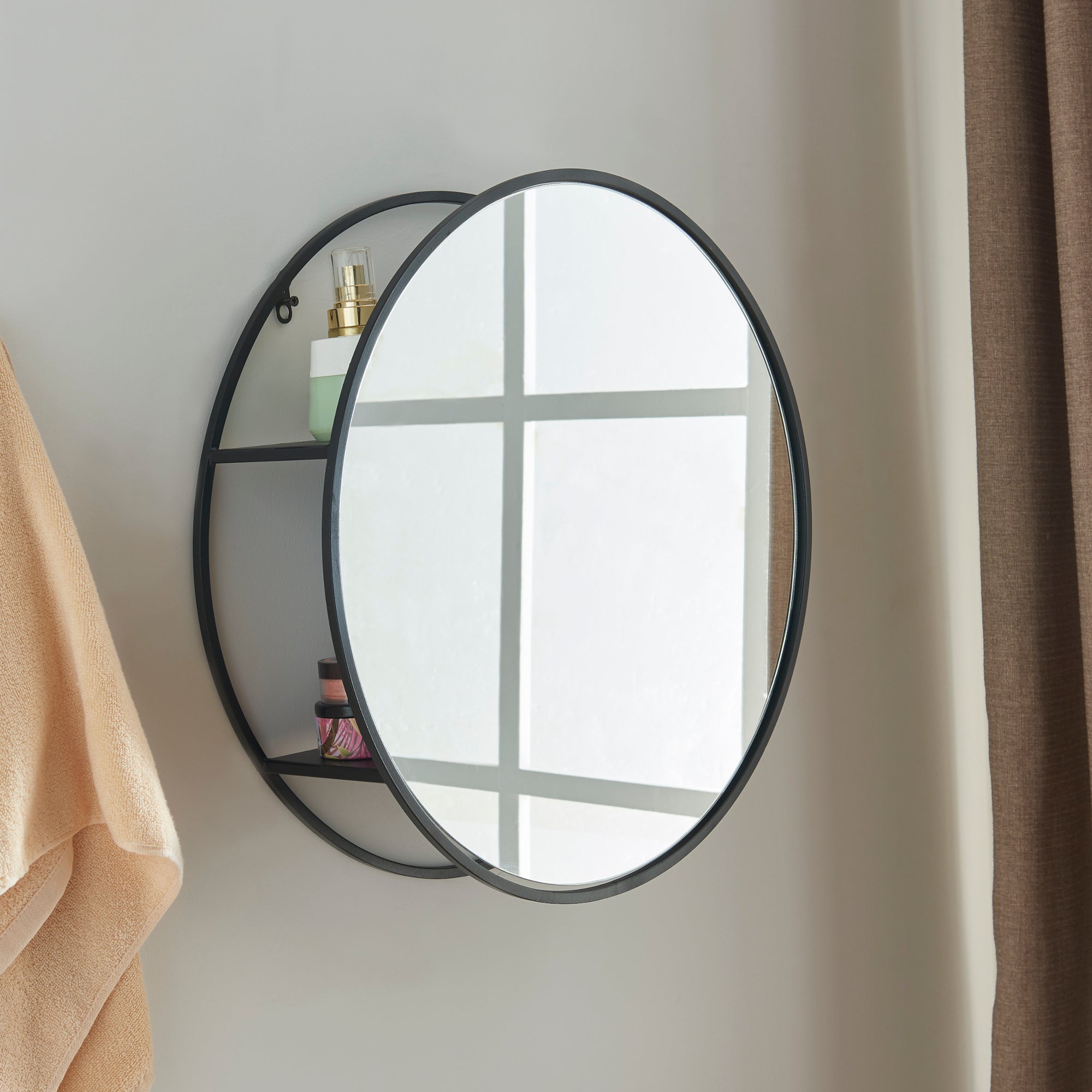 Miroir murale Sunne en forme ronde acier 50 x 50 x 13 cm noir [en.casa ...