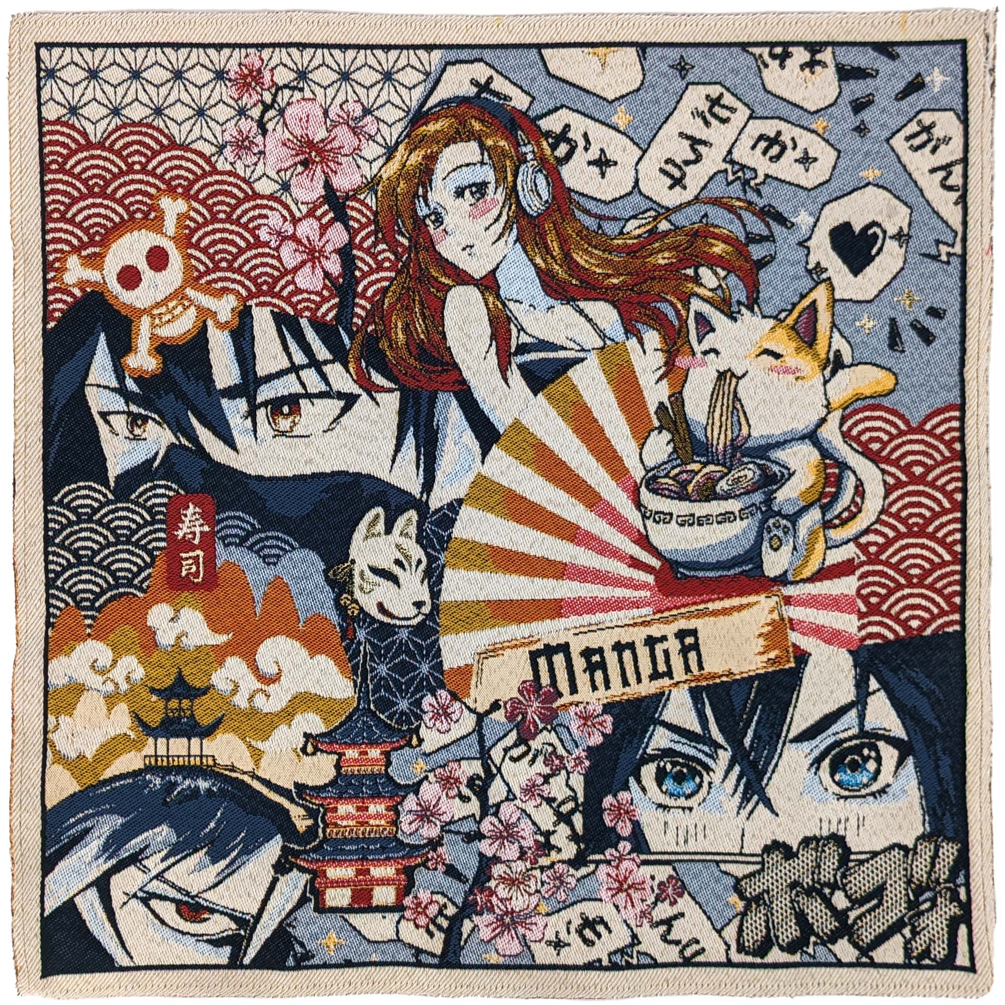 Carré polycoton 47x47 cm SHOGUN motif composition manga bleu Indigo ...