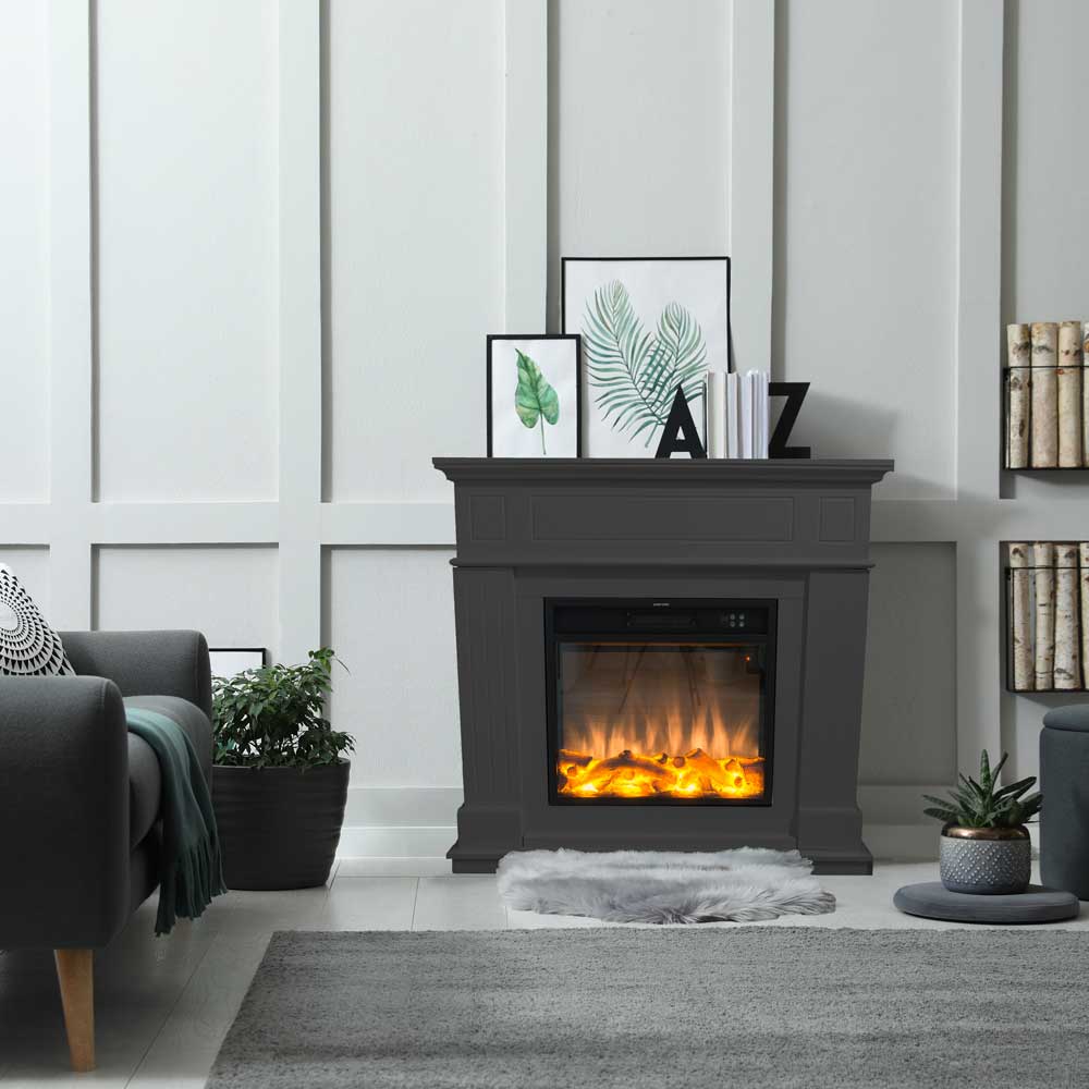 Cheminée électrique murale 1500 W, effet feu 3D, anthracite en MDF ...