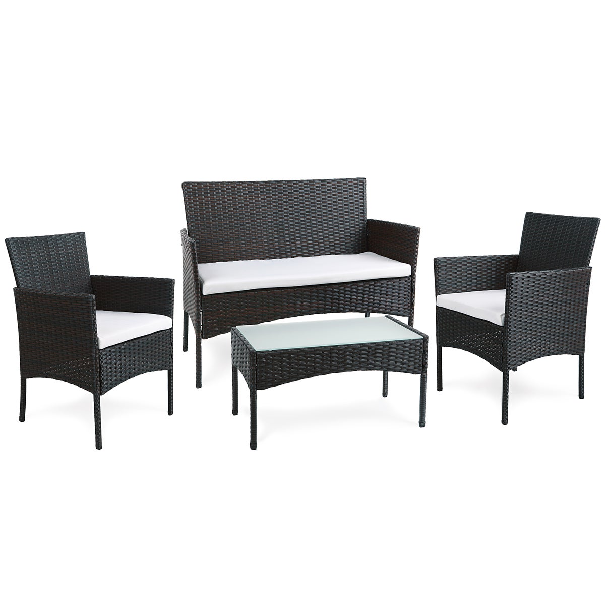 TULUM - Muebles de jardín de resina trenzada NEGRA - 4 asientos: 1 sofá ...