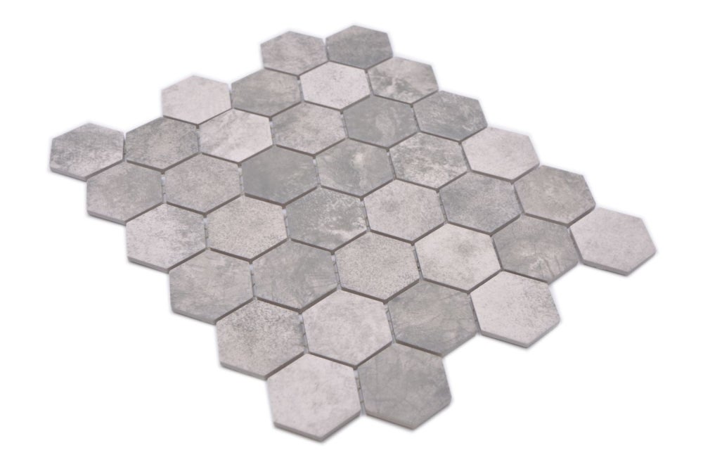 CURIO béton gris foncé céramique hexagonale aspect mosaïque mat | Leroy ...