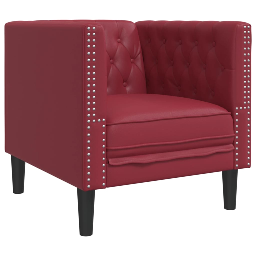Sillón Chesterfield de cuero artificial rojo tinto | Leroy Merlin