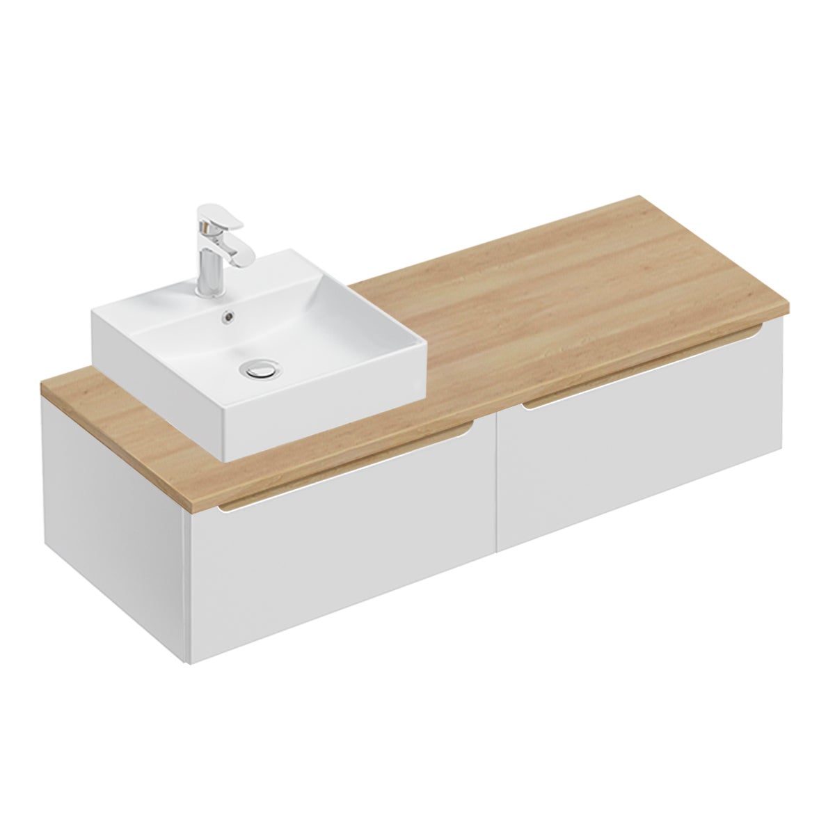 Meuble simple vasque 120cm 2 tiroirs Livia Blanc et Bois | Leroy Merlin