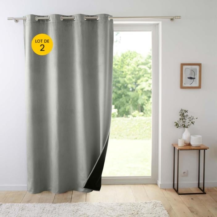 Lot de 2 Rideaux isolant thermique a oeillets 140 x 260 cm velours ...