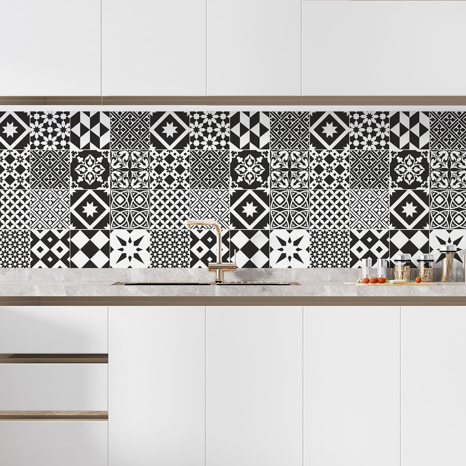 Crédence adhésive sticker pour cuisine - Effet carreaux de ciment ...