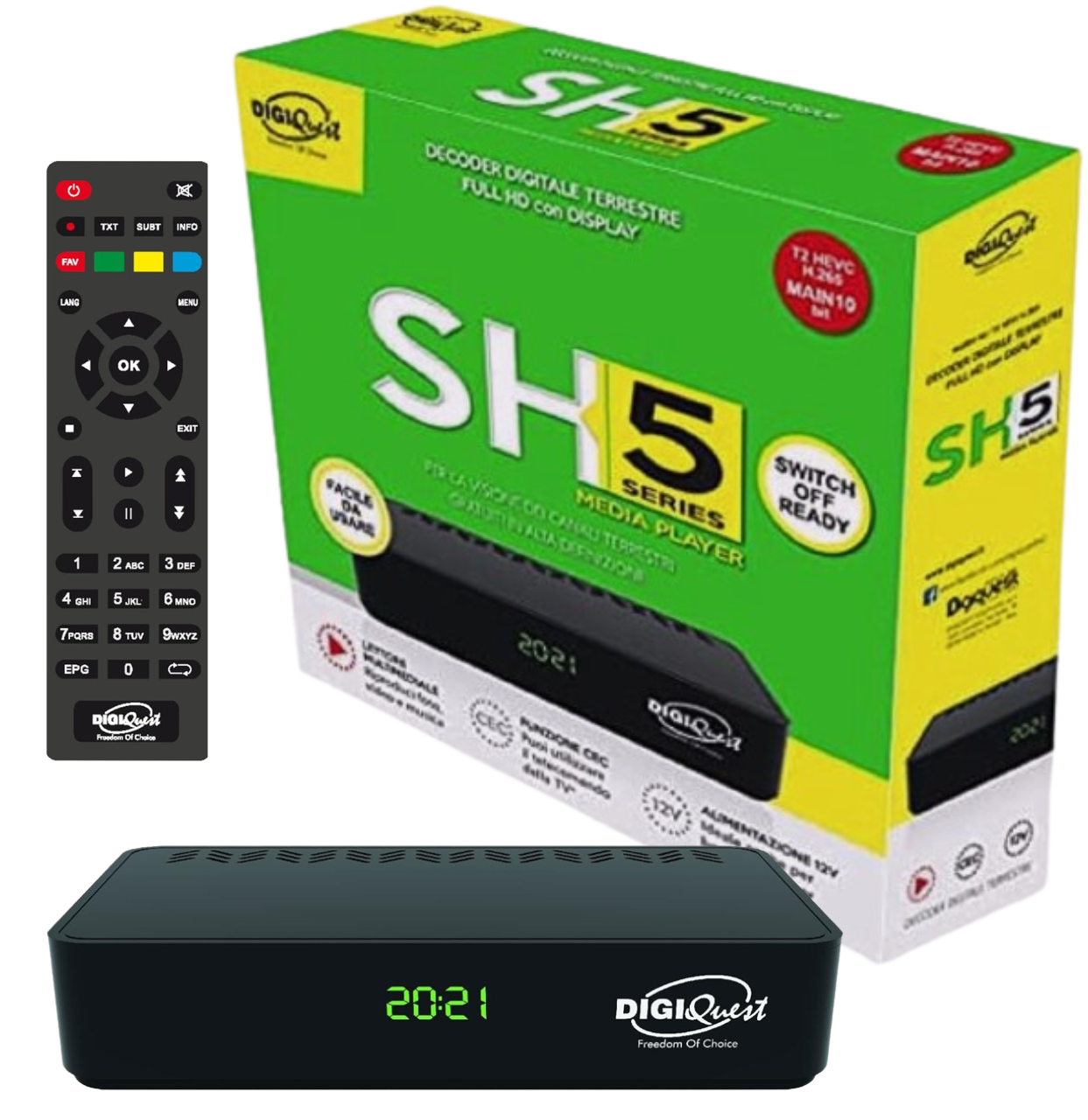 Récepteur DVB-T2 HD TDT Digiquest SH5 HEVC H.265 Chipset 10 bits Full HD FTA, tuner HD TDT, USB ...