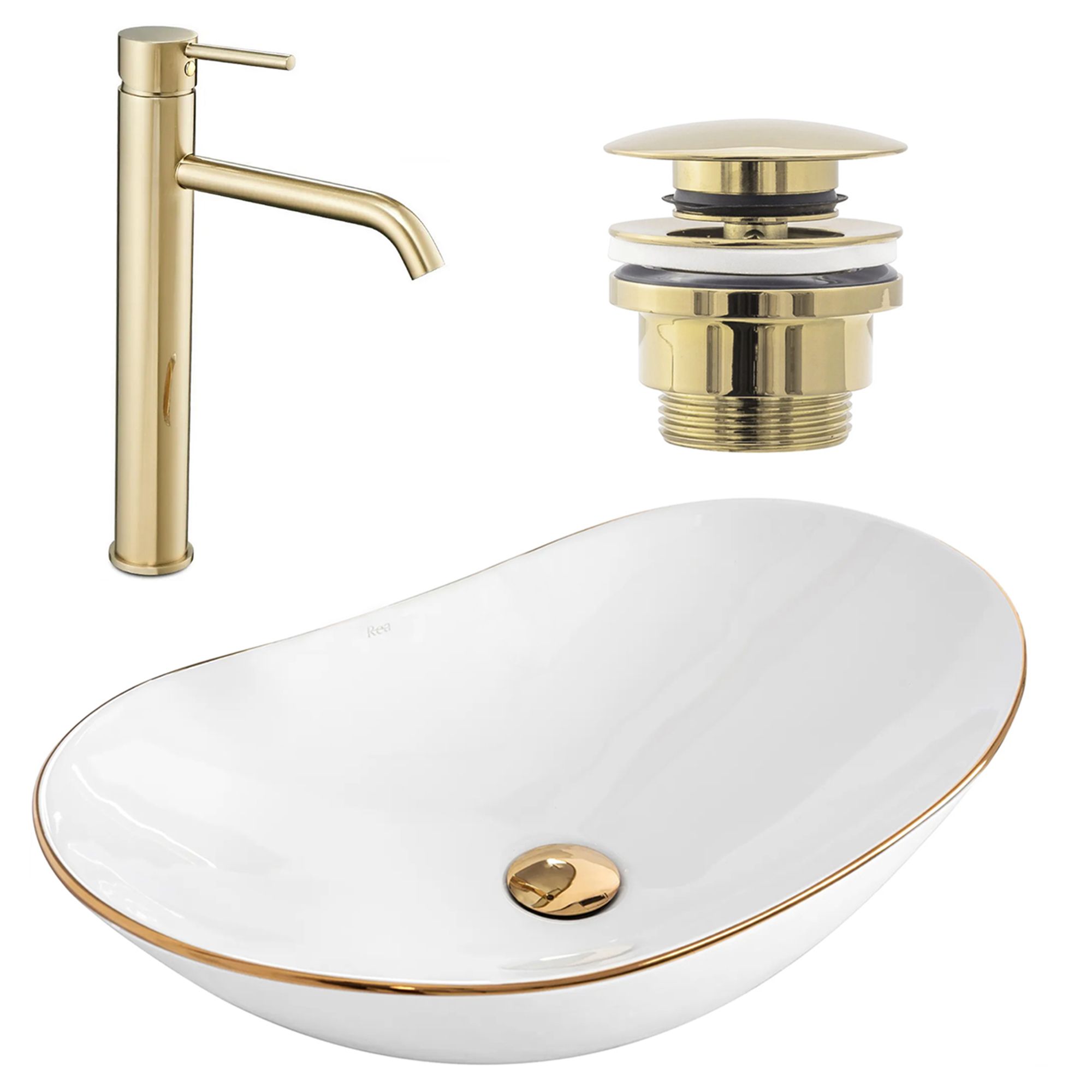 SET VASQUE À POSER ROYAL GOLD EDGE + ROBINET DE LAVABO LUNGO GOLD ...
