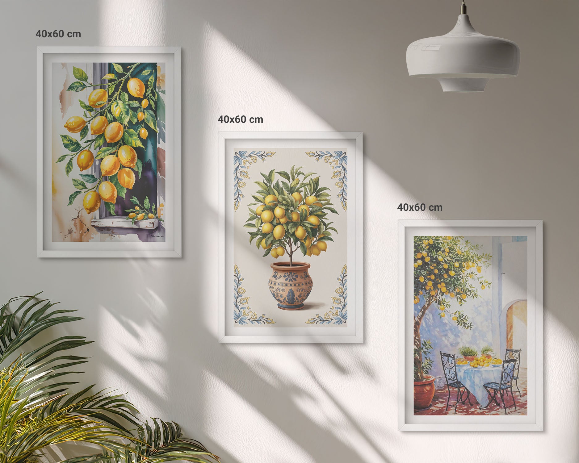 Décoration murale 3 pièces - cadres blancs - Citronniers et fruits dans ...