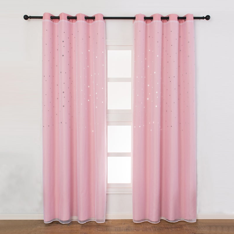 Rideaux occultants roses à motif d'étoiles ajourées, 100*250cm (1 pièce ...