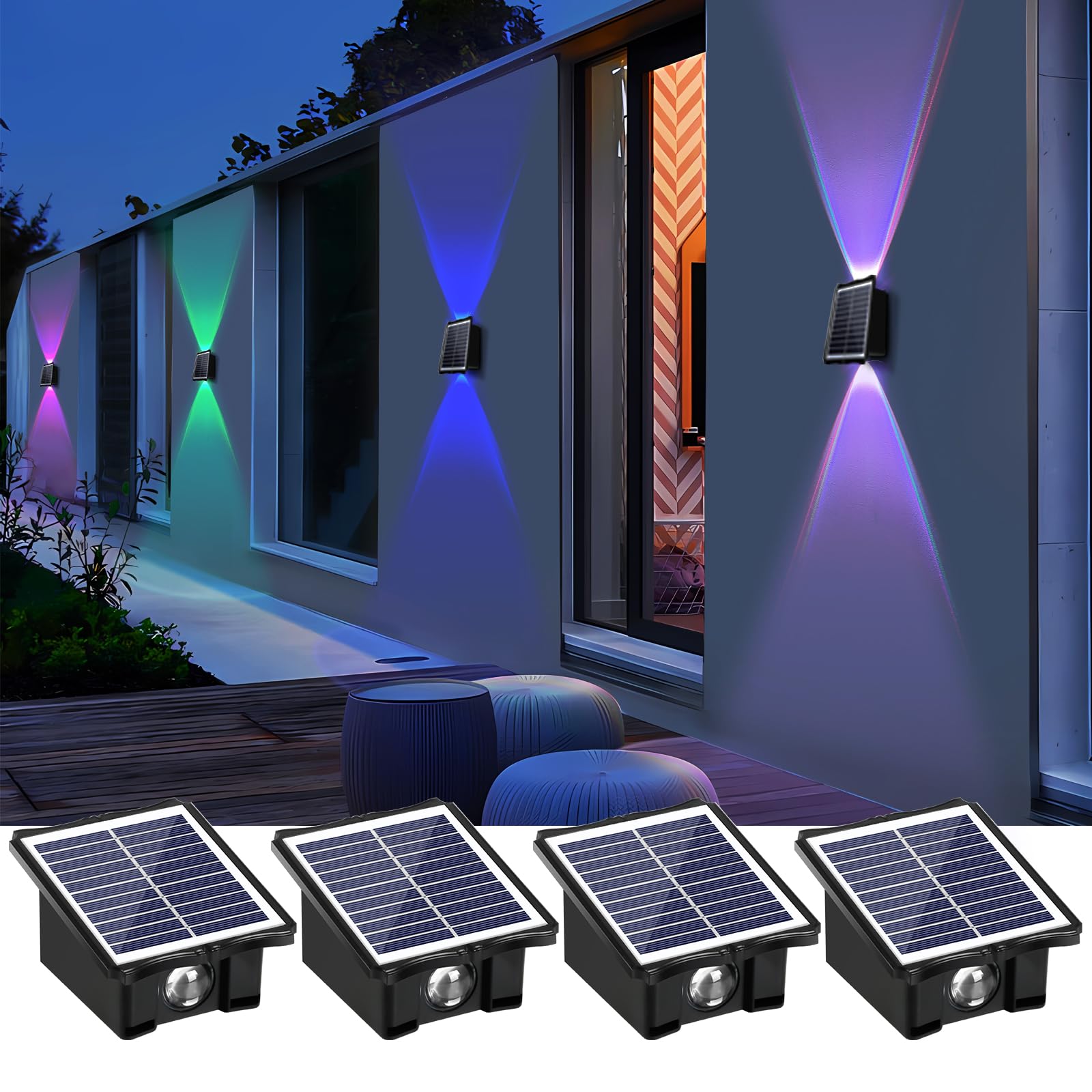4 paquetes de luces solares multicolor para exteriores, 2 LED ...