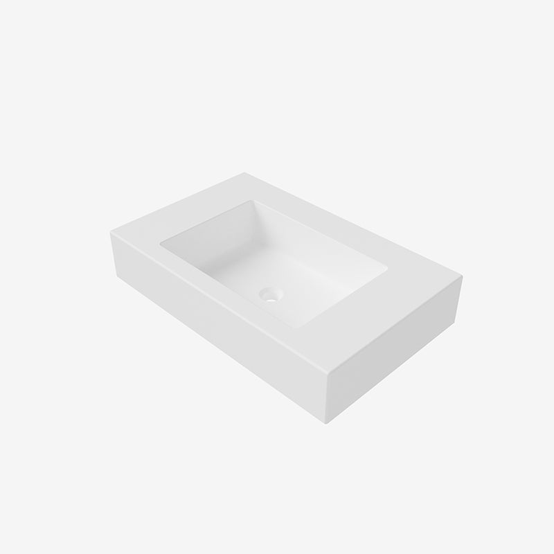 Plan de toilette avec vasque rectangulaire intégrée en SOLID SURFACE, finition blanc mat - Idral ...