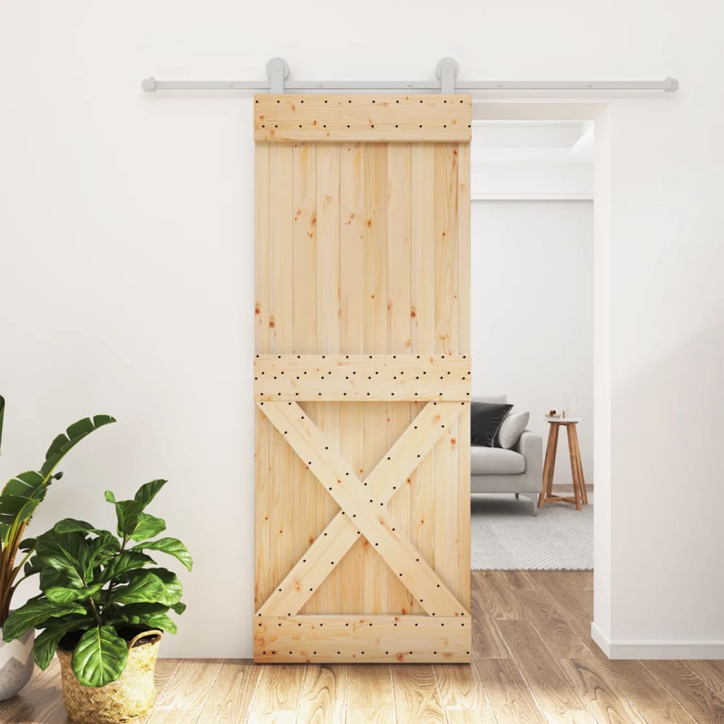 Porte coulissante et kit de quincaillerie 80x210 cm pin massif | Leroy ...