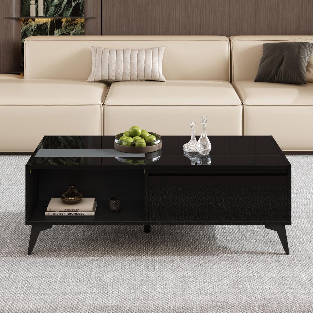 Table basse relevable noire brillante moderne 110 cm, table d’appoint ...