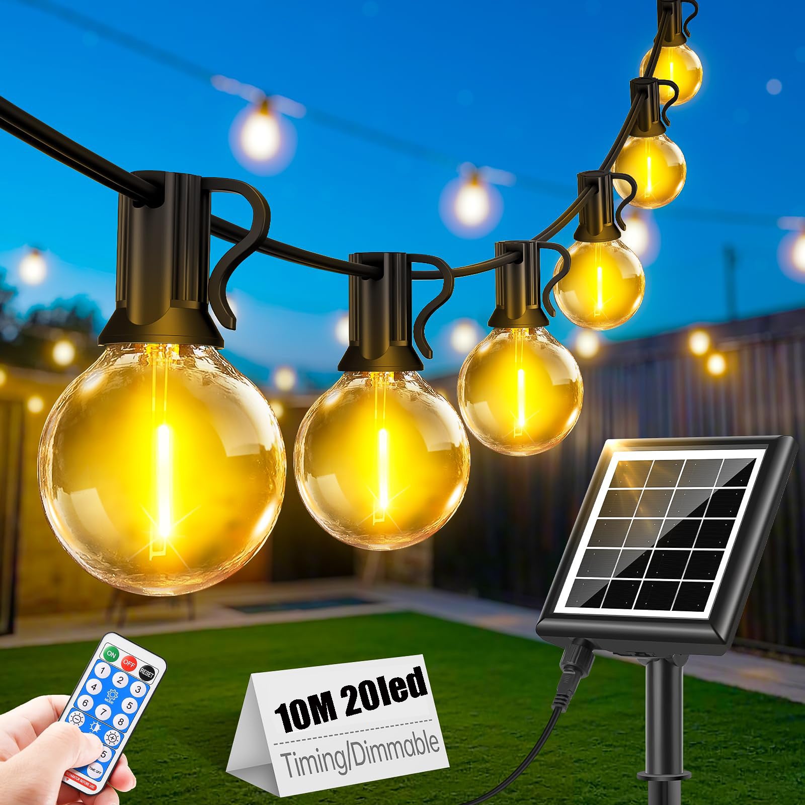 Guirnalda de luces solares para exterior, 10 bombillas MG40, 10 LED, 8 ...