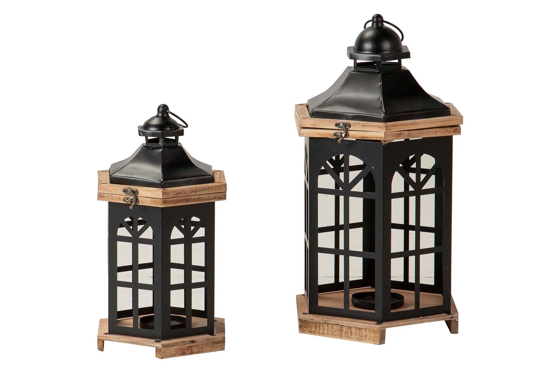 Set 2 Faroles Madera Marron 30x26x53 20x17x35 Cm | Leroy Merlin