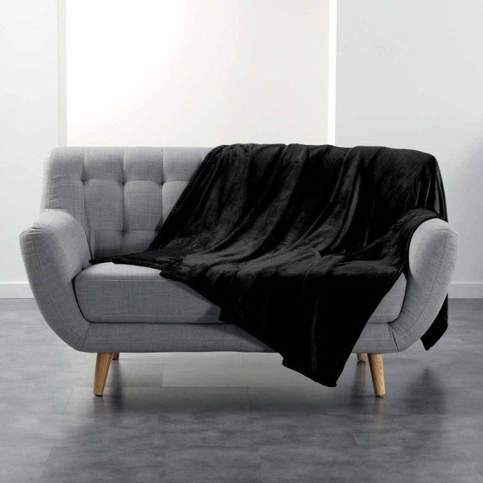 Plaid Uni en Flanelle "Flanou" 180x220cm Noir | Leroy Merlin