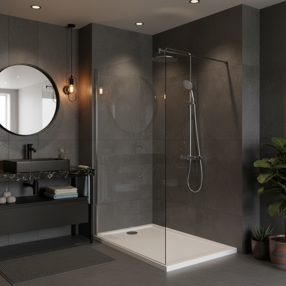 Pack Ducha COMPLETO – Mampara Walk-In 120x200 Cromo + Columna SAT 3 ...