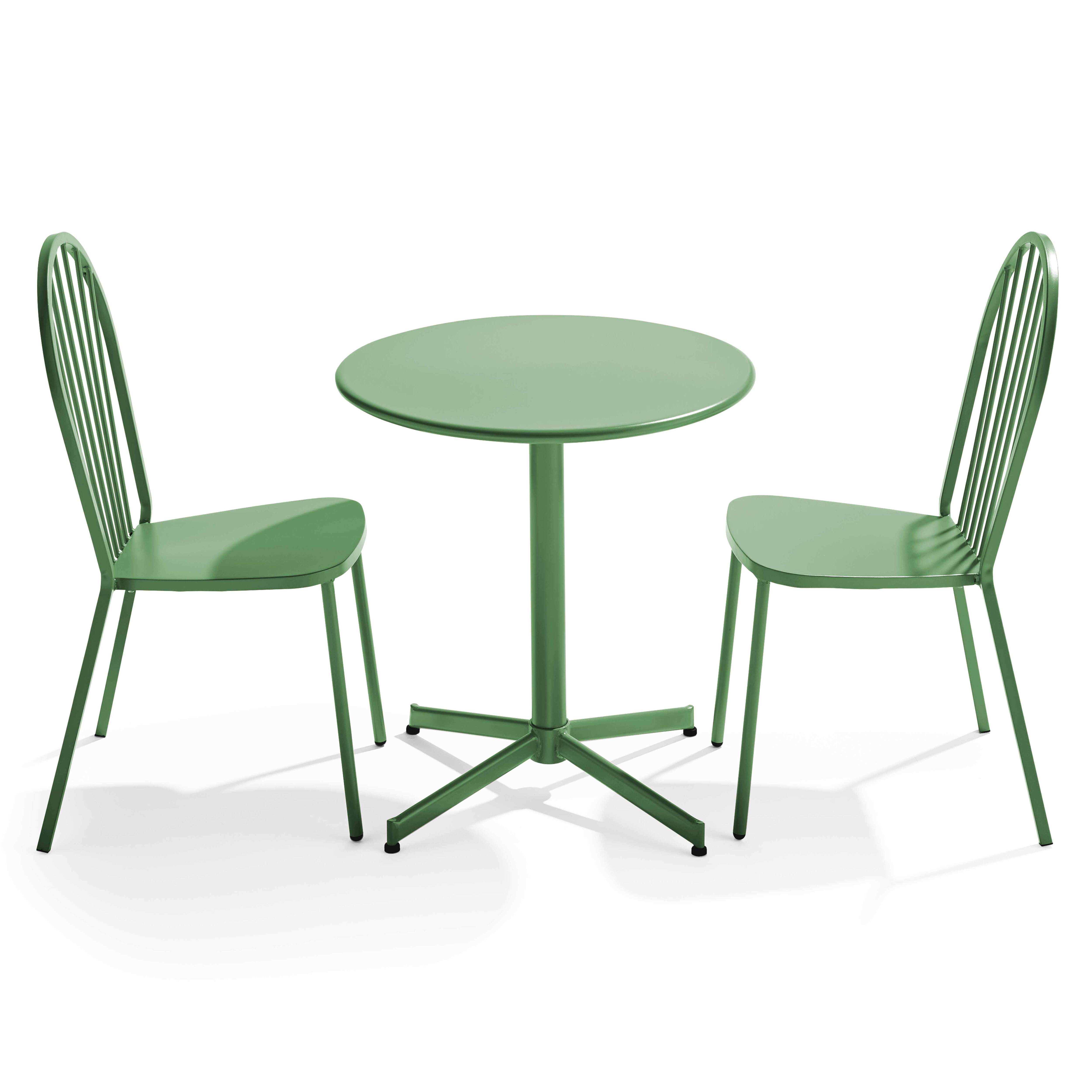 Ensemble table ronde et 2 chaises de jardin en métal vert cactus ...