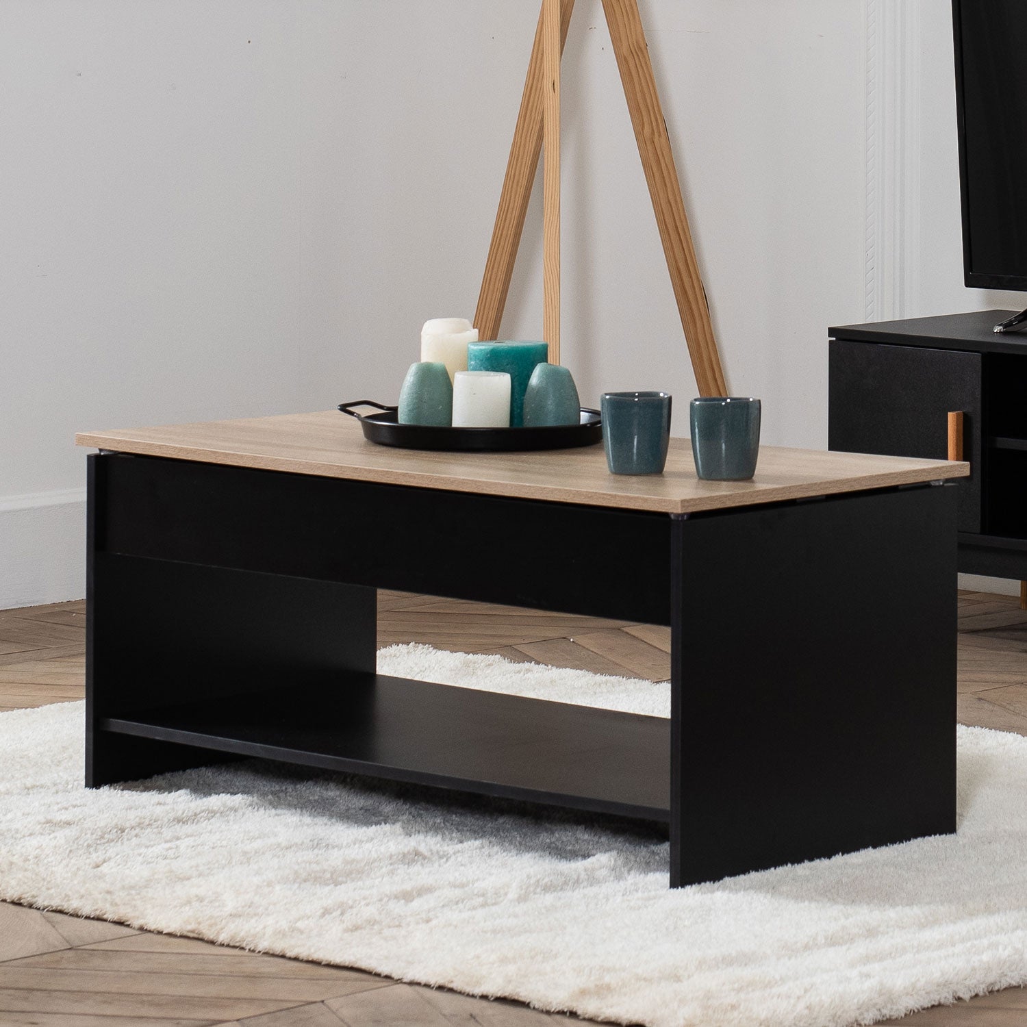Mesa de centro con tapa elevable negra y madera HEDDA | Leroy Merlin