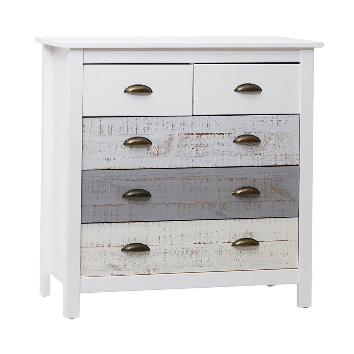 ROSALIA - Commode 5 Tiroirs Bois Aspect Vieilli Blanc et Grisé | Leroy ...