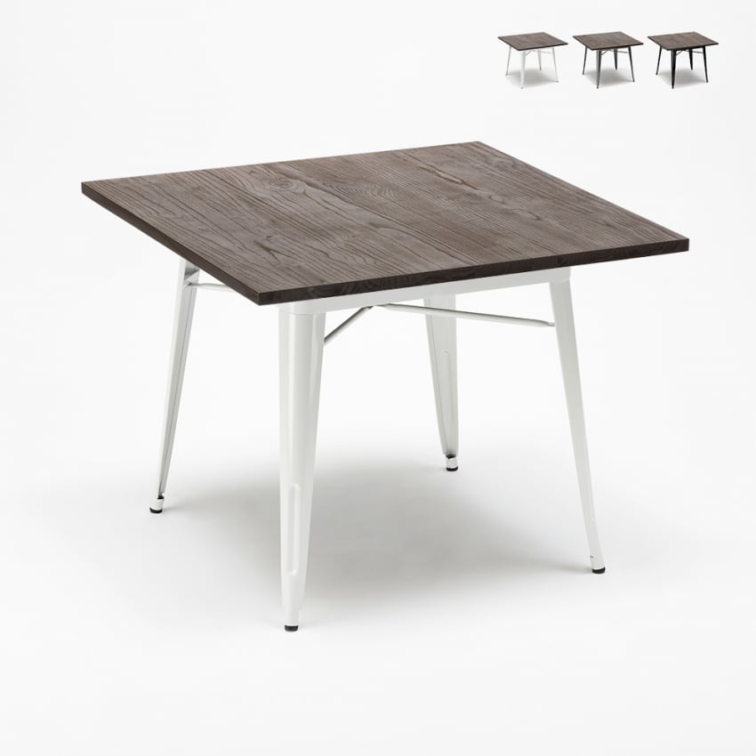 Table industrielle acier et bois 80x80 restaurant maison allen - Blanc ...
