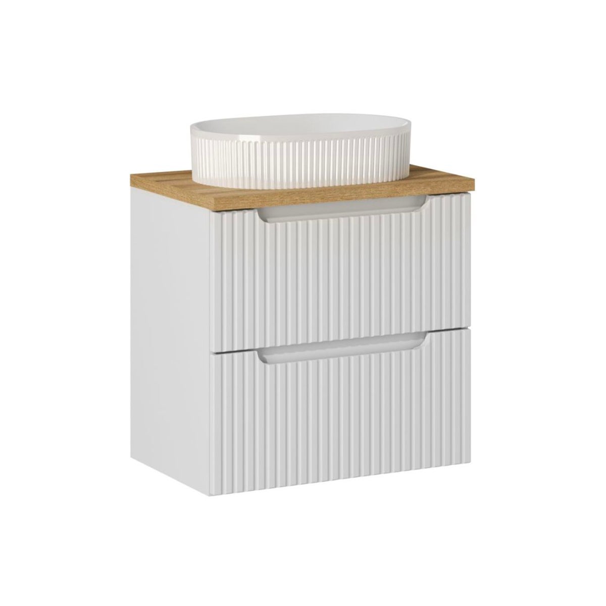 Meuble simple vasque 60cm 2 tiroirs Riva Blanc et Bois | Leroy Merlin