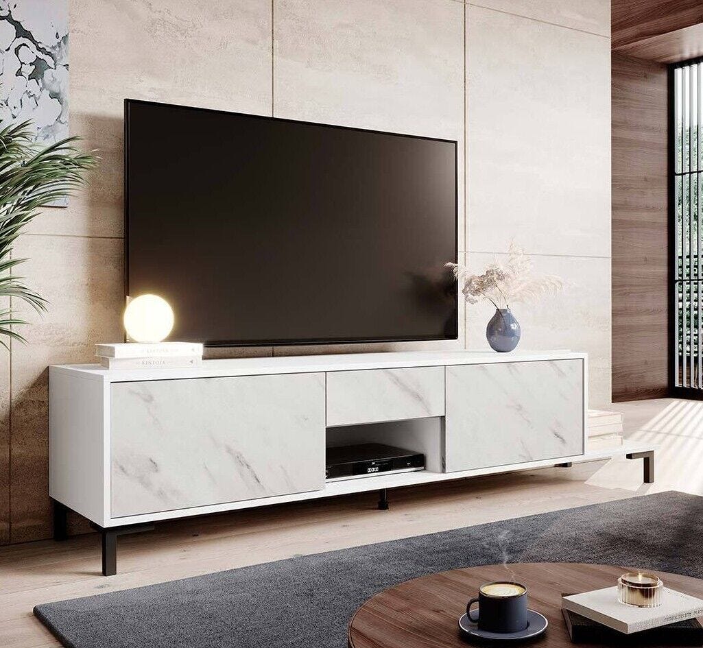 Meuble TV 195x48x40 cm effet Marbre blanc MAMOR meuble Hi-fi luxueux ... Meuble TV 195x48x40 cm effet Marbre blanc MAMOR meuble Hi-fi luxueux ...
