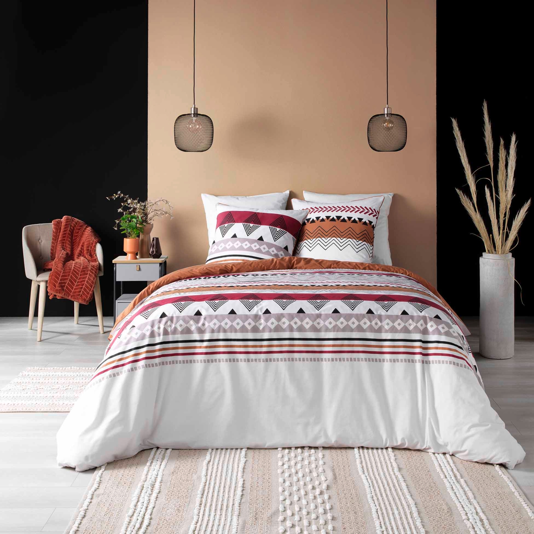 Parure de lit ethnique en coton bio - Blanc - 240x220 cm - Coton ...