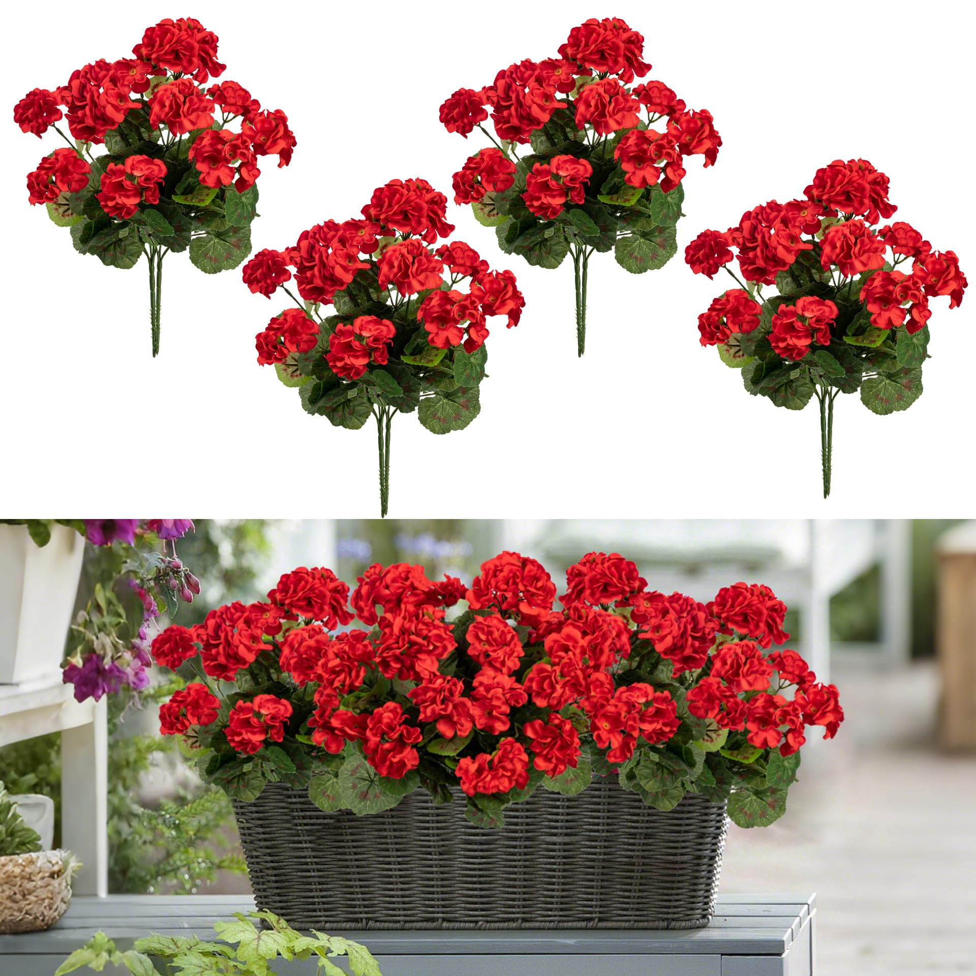 Lot de 8 géraniums artificiels, résistants aux UV, pour décoration ...