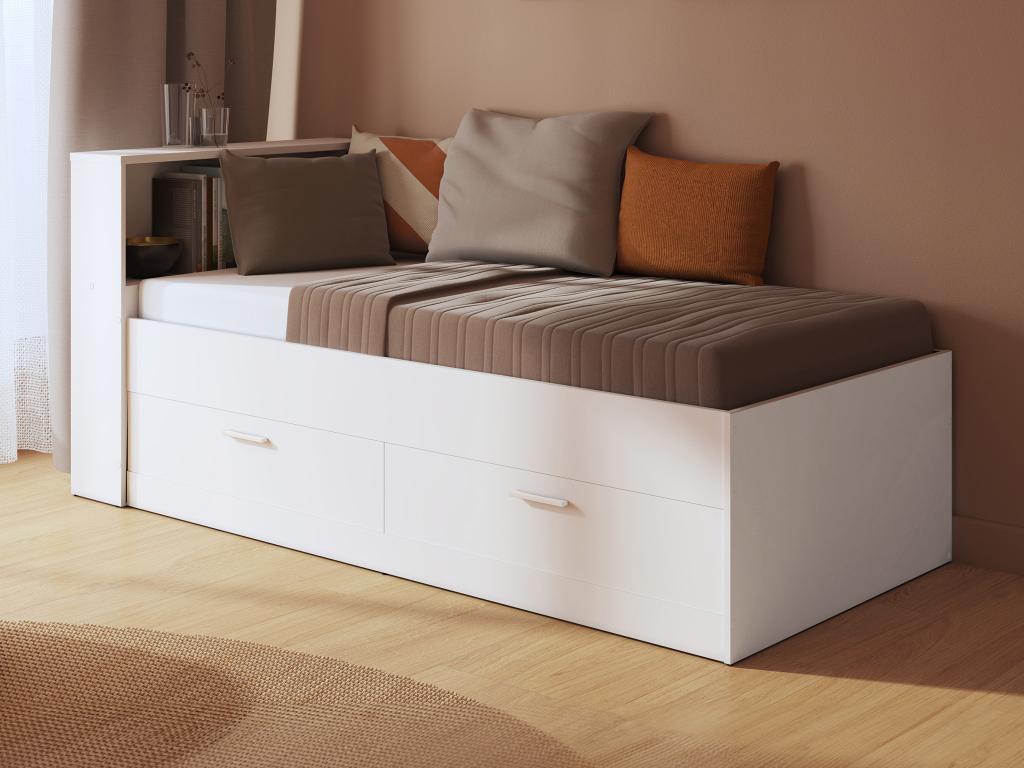 Letto singolo con cassetti e scomparti Bianco 90 x 190 cm - BORIS ...