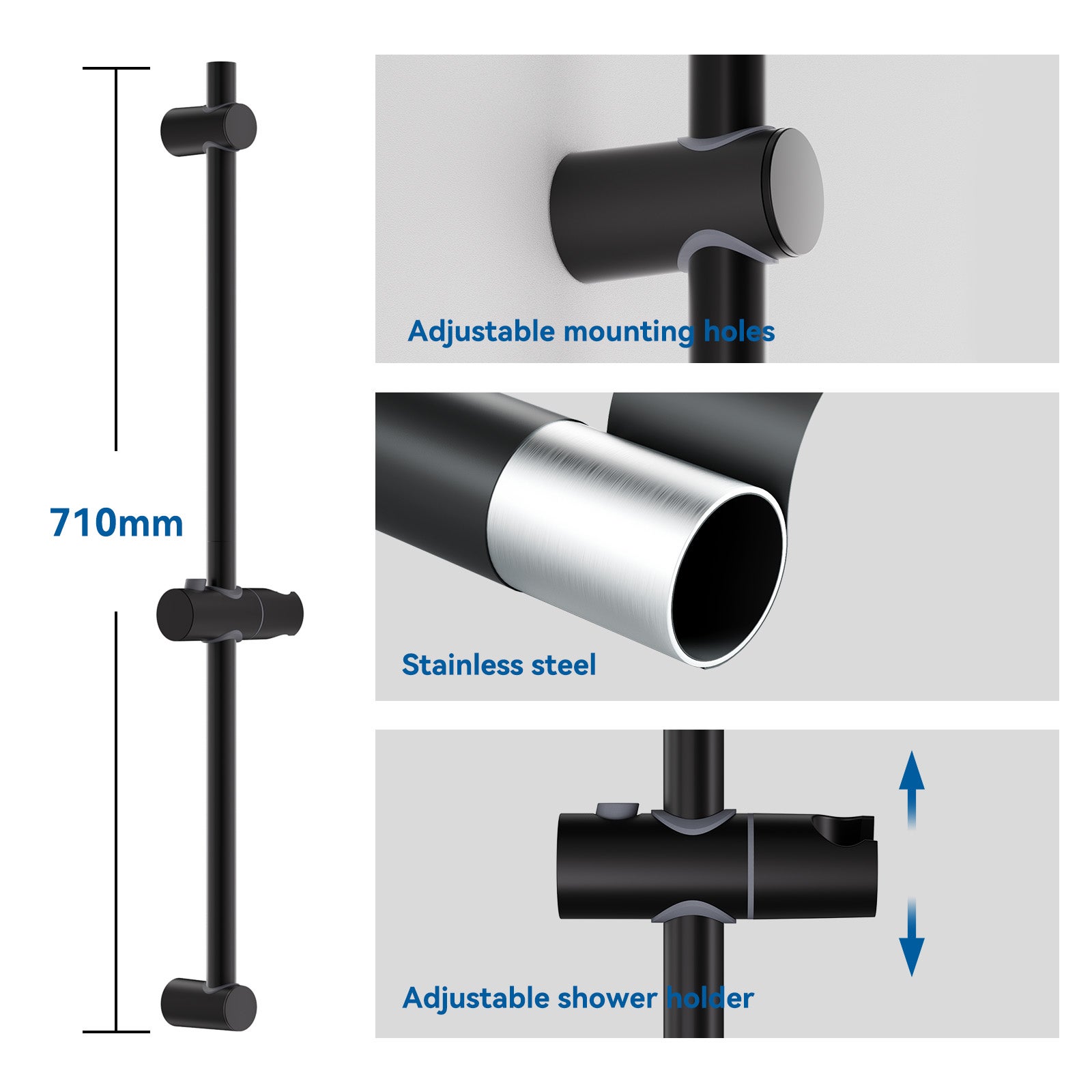 Barra de ducha71cm de acero inoxidable, barra de ducha con soporte de ...