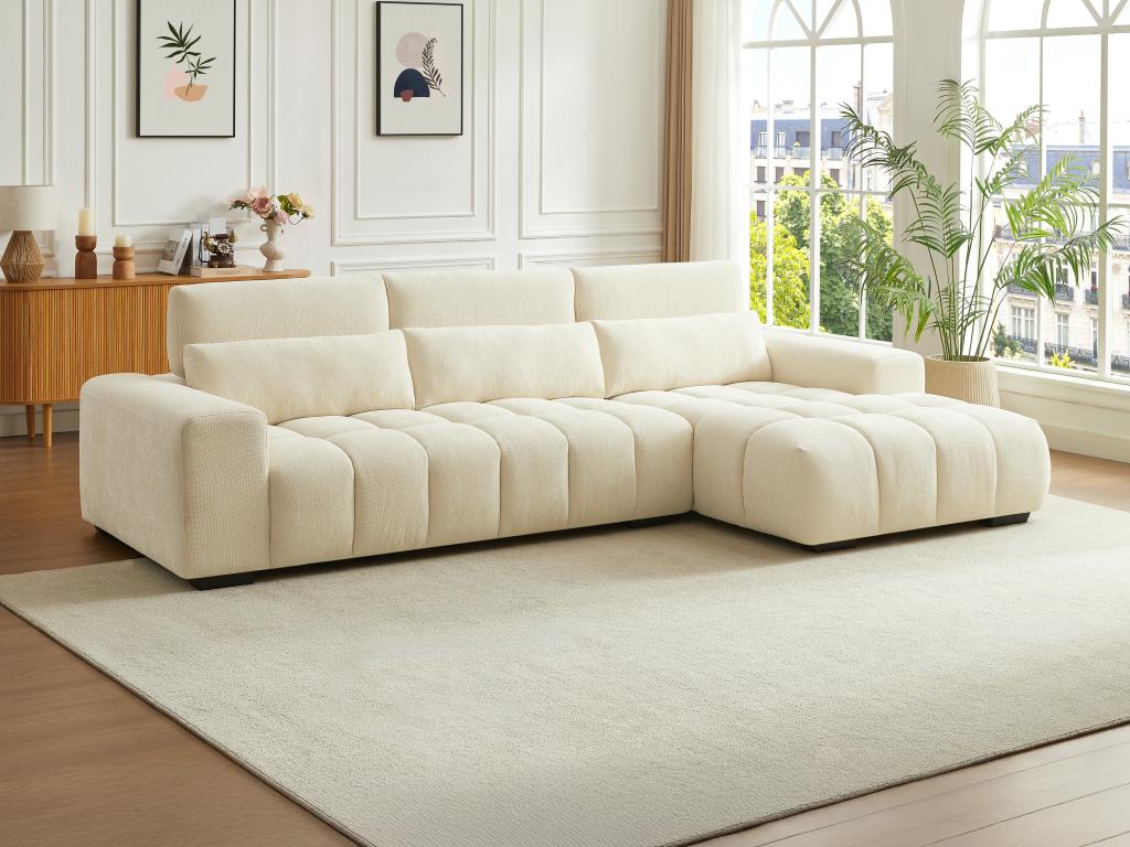 Canapé d'angle droit en tissu texturé beige LOPONZA | Leroy Merlin