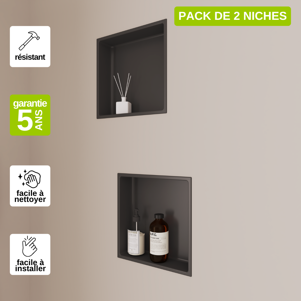 Lote de 2 Nichos de Ducha 30x30cm – Almacenamiento de Pared para Baño ...