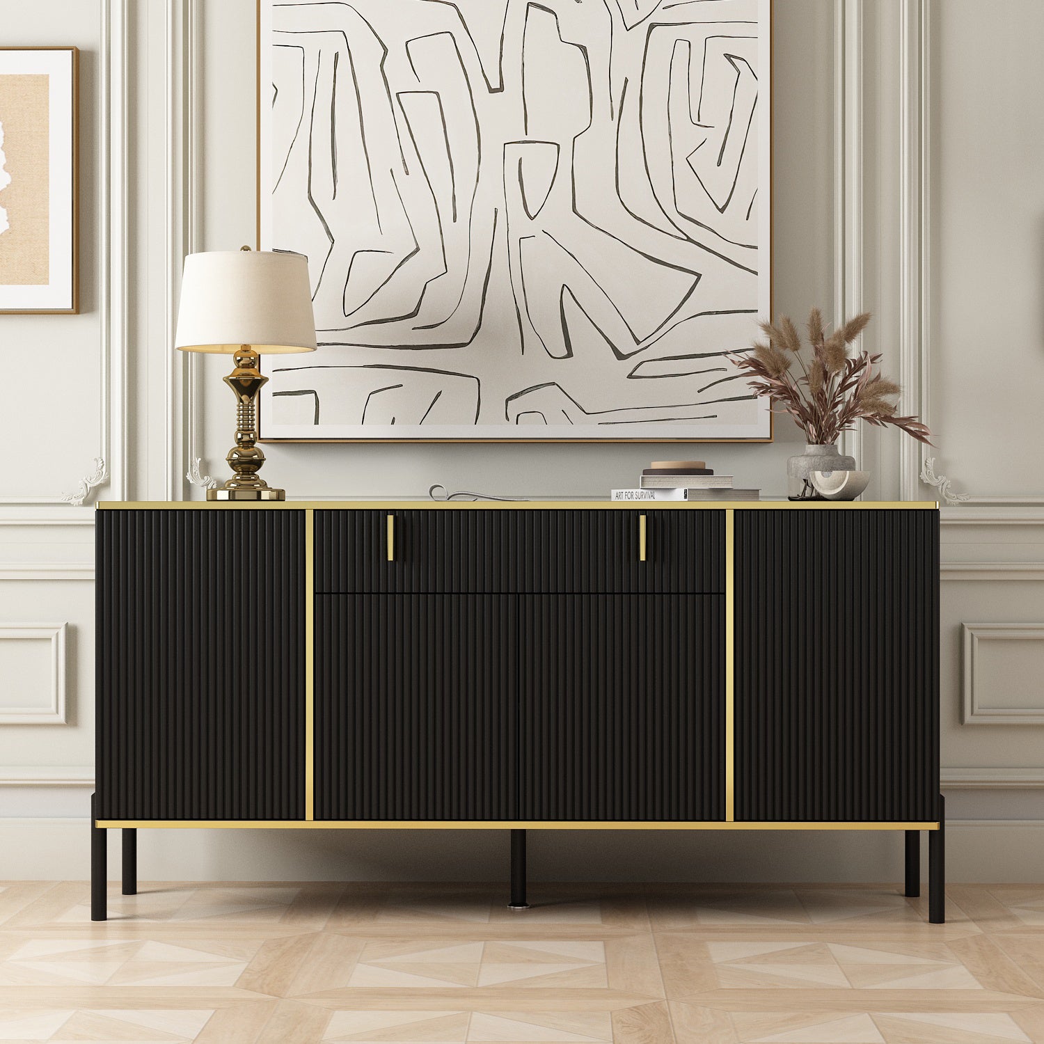 Buffet de Salon avec 4 Portes et 1 Tiroir, Meuble de Rangement avec ...