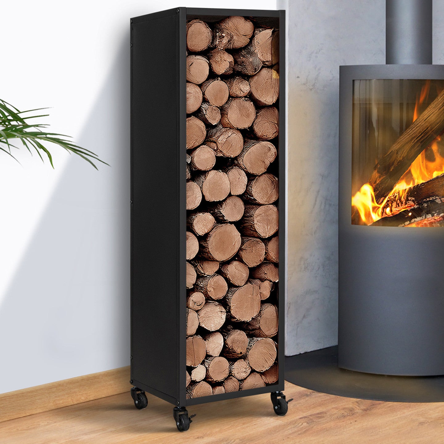 Range bûches vertical plein acier noir H. 112 CM pour cheminée avec ...