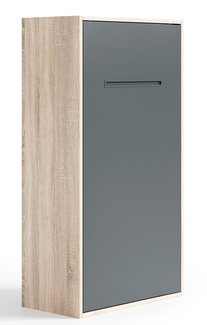 Lit escamotable vertical 140x200 Kibou-Coffrage Anthracite-Façade Chêne ...