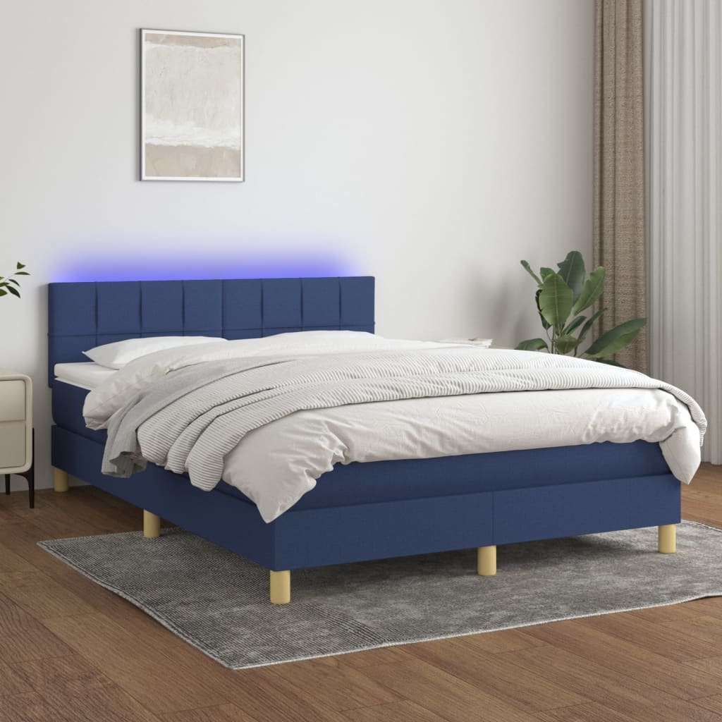 Lit double | Lit adulte | Sommier à lattes de lit avec matelas LED Bleu ...