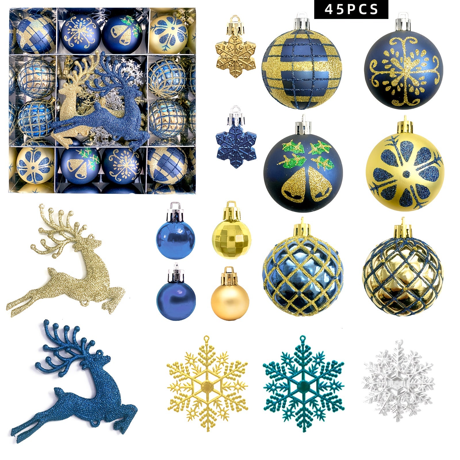 Juego de adornos para árbol de Navidad, 45 adornos, bolas de plástico ...