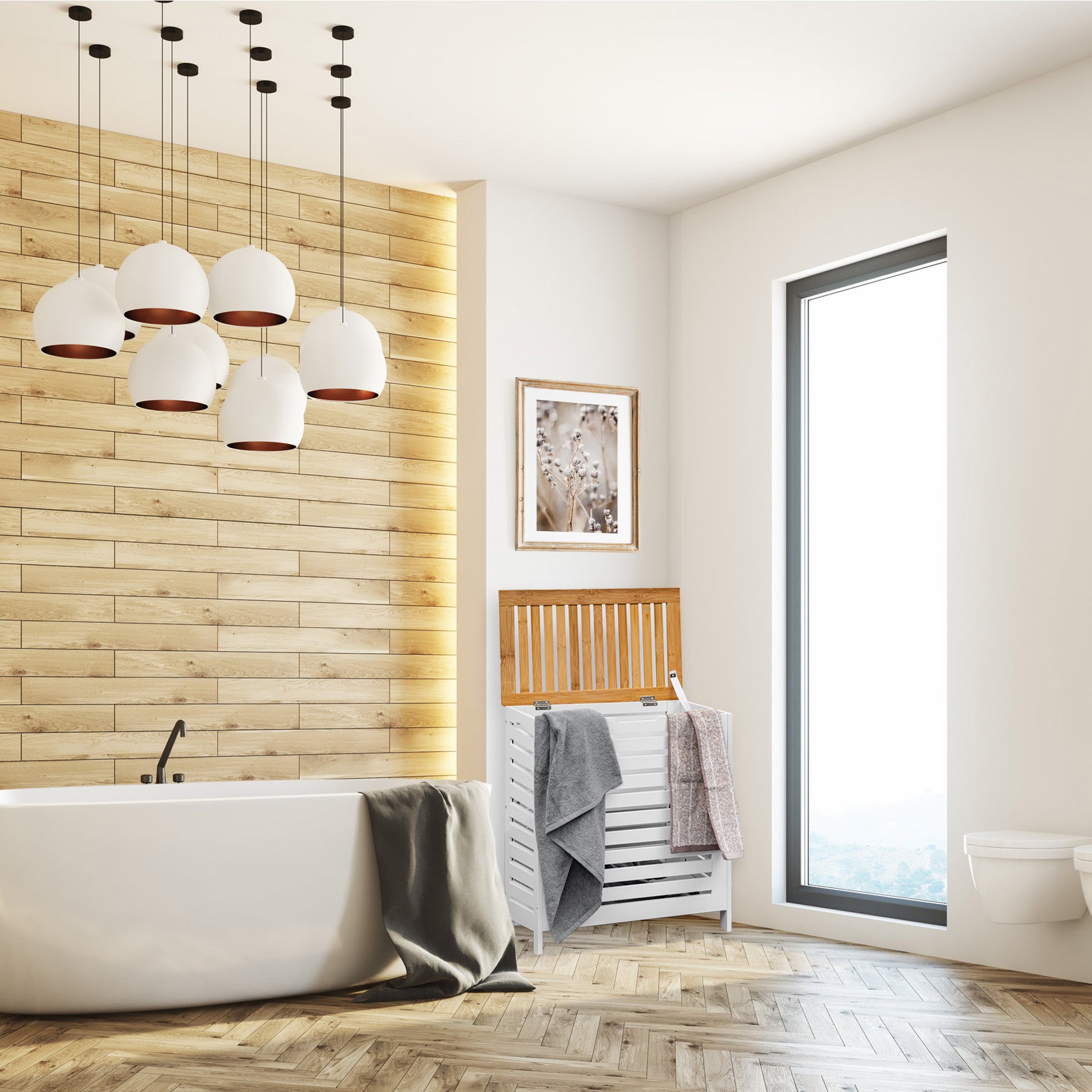 Rebecca Mobili Cesta de baño MDF Bambu Blanco Marrón Ropa sucia | Leroy ...