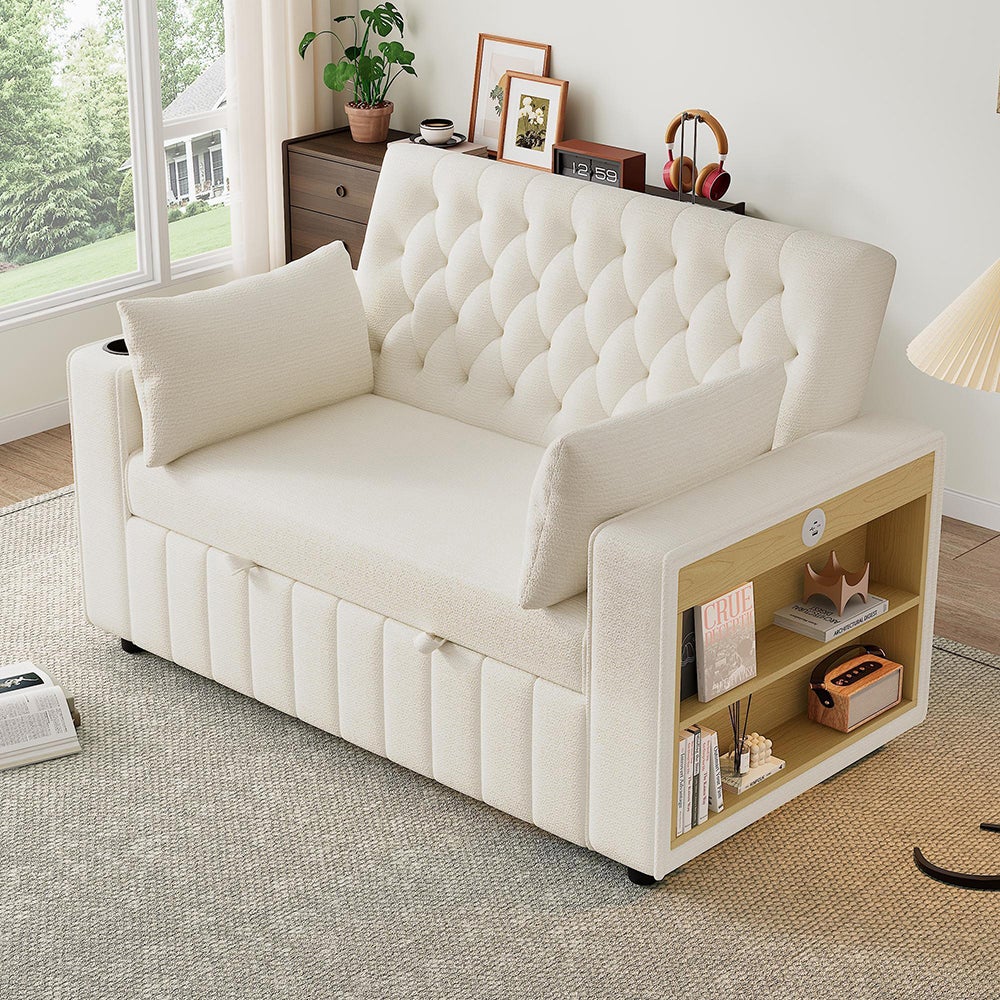 Canapé-lit multifonction rangement + USB - beige | Leroy Merlin