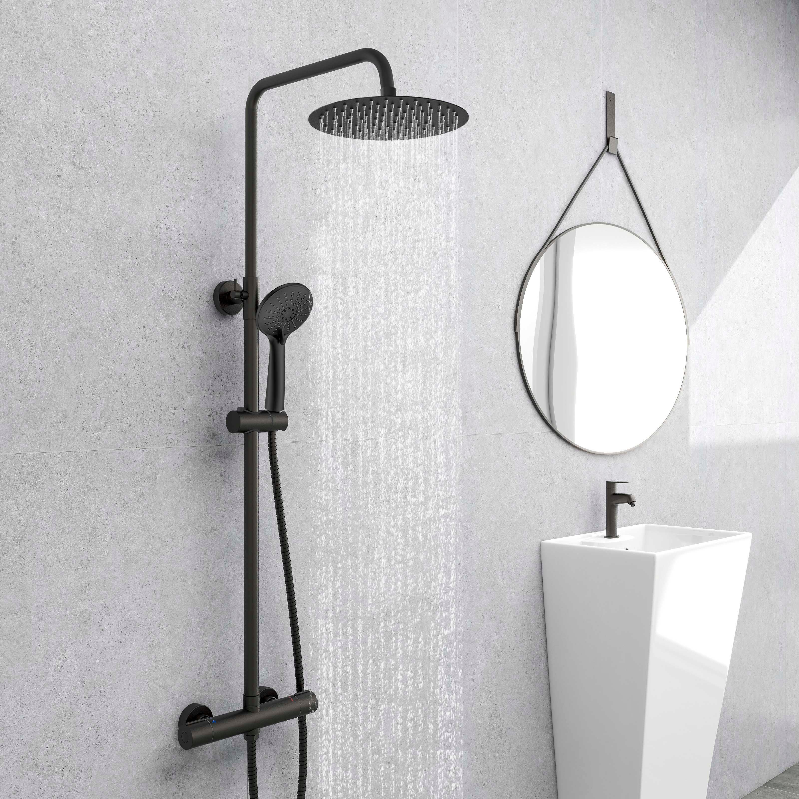 AICA Colonne de douche thermostatique noire avec mitigeur ...