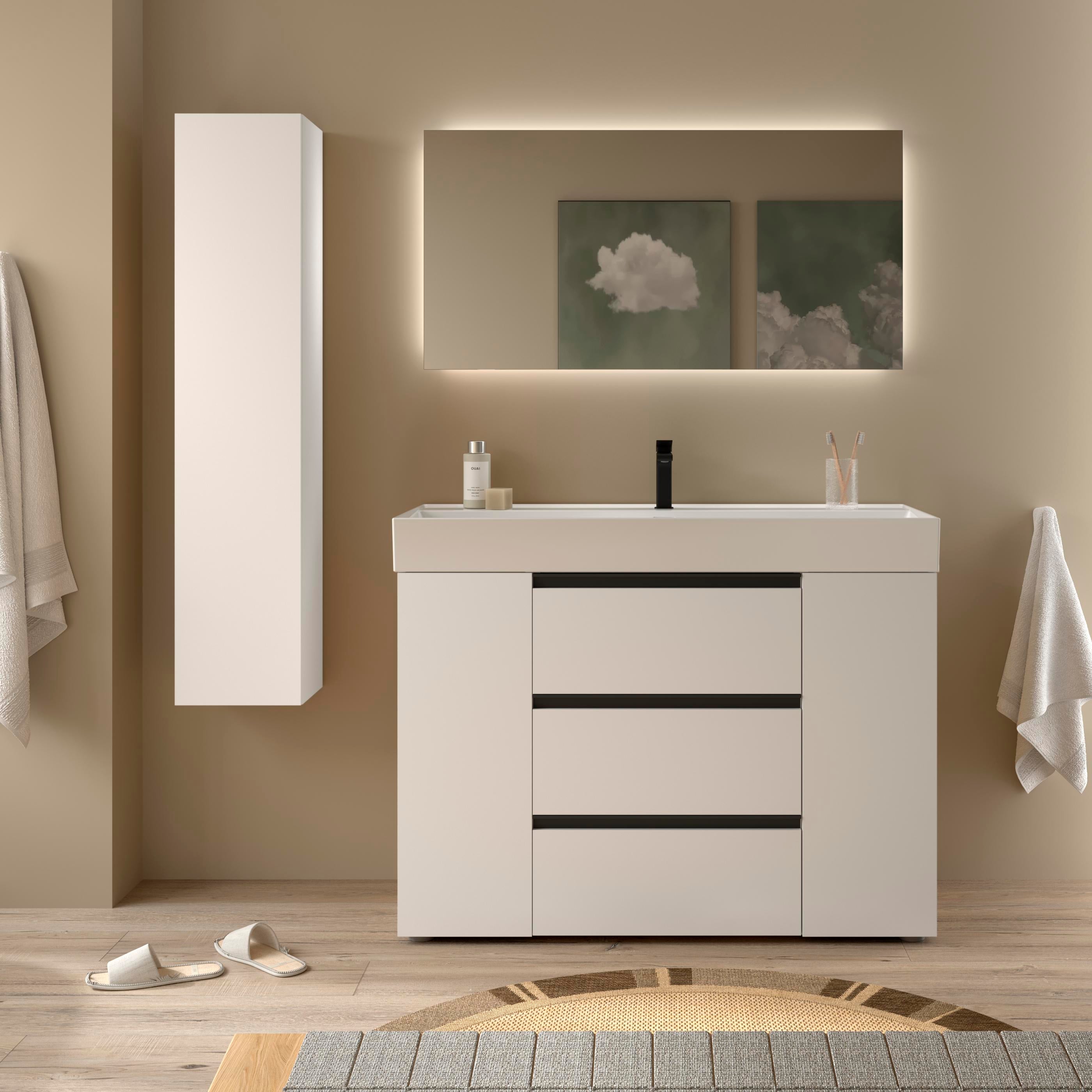 Meuble de salle de bain BEQUIA PLUS METAL 3C 120cm Blanc mat | Vasque ...
